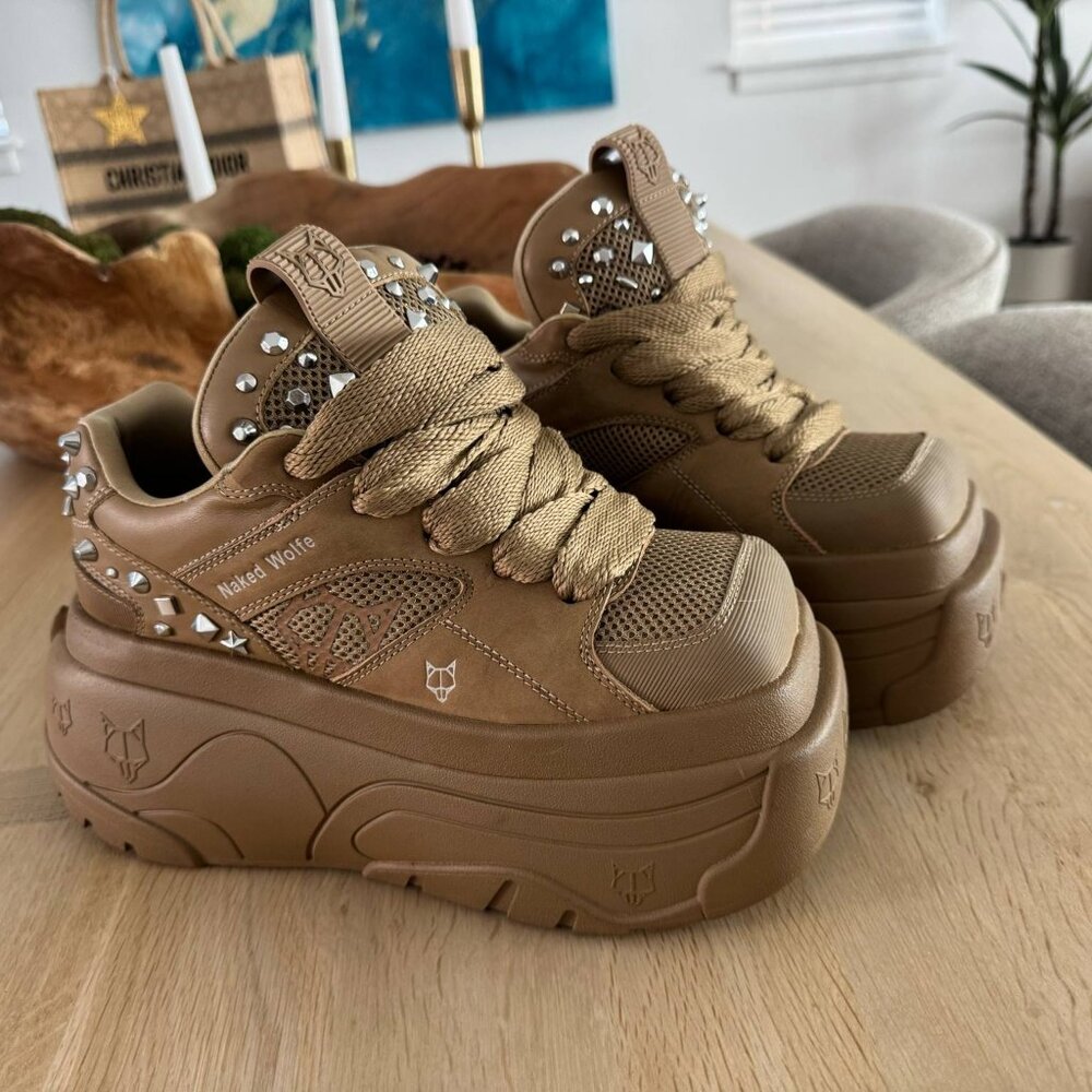 Naked Wolfe Platform Sneakers Beige Gem